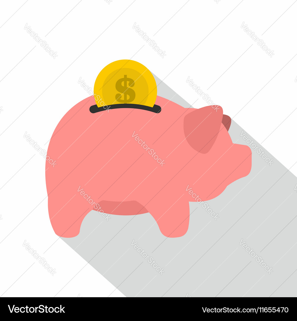 Pig money box icon flat style Royalty Free Vector Image