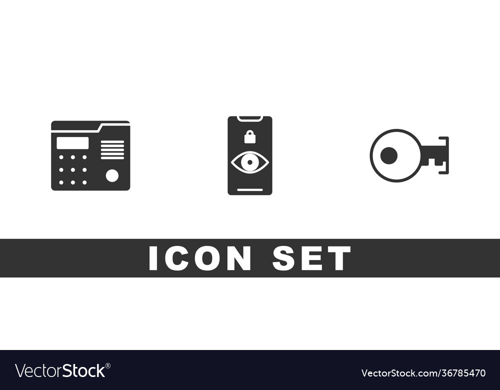 Set house intercom system eye scan and key icon Vector Image