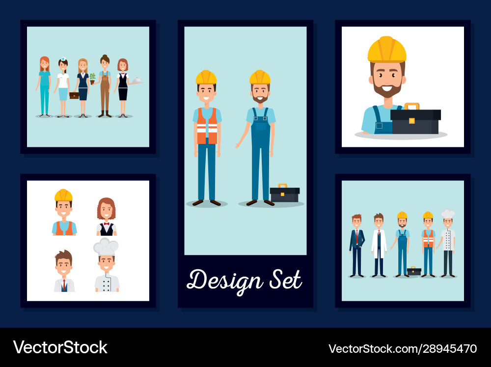 Set women and men workers design Royalty Free Vector Image
