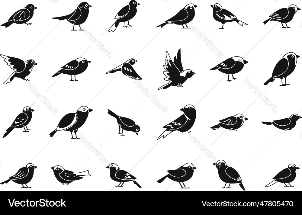 Sparrow icons set simple fly bird Royalty Free Vector Image
