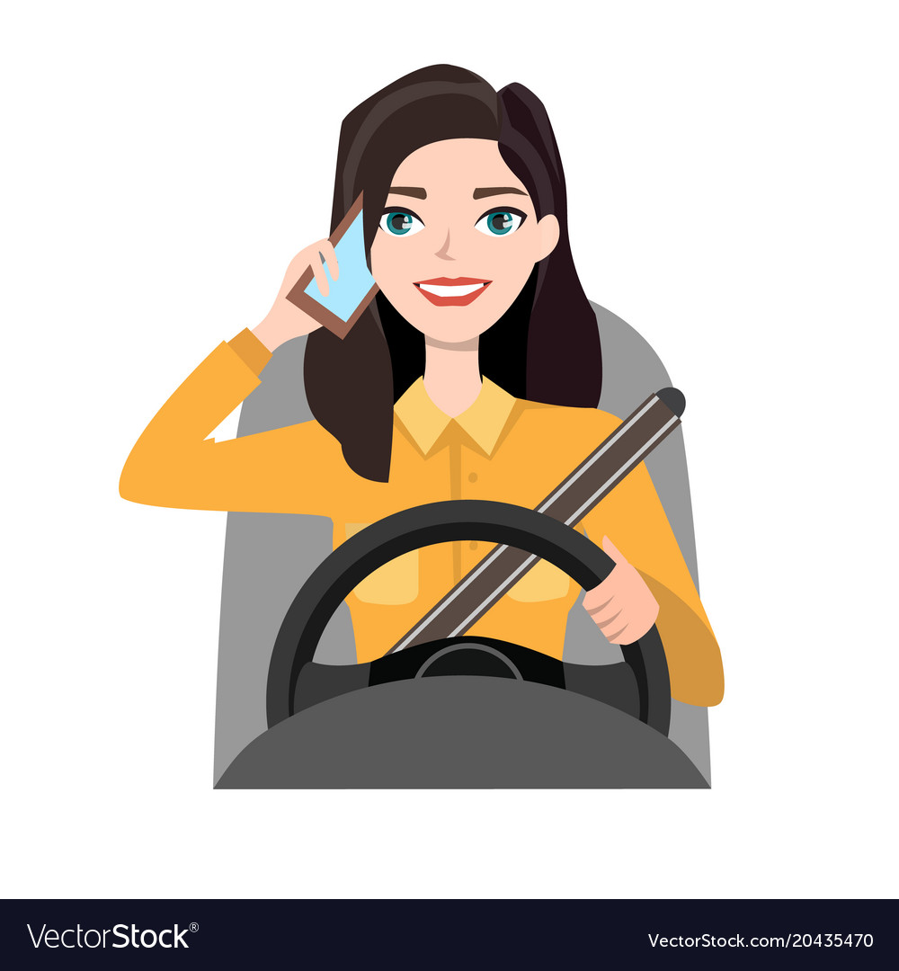 Woman driving a car talking on the phone Vector Image