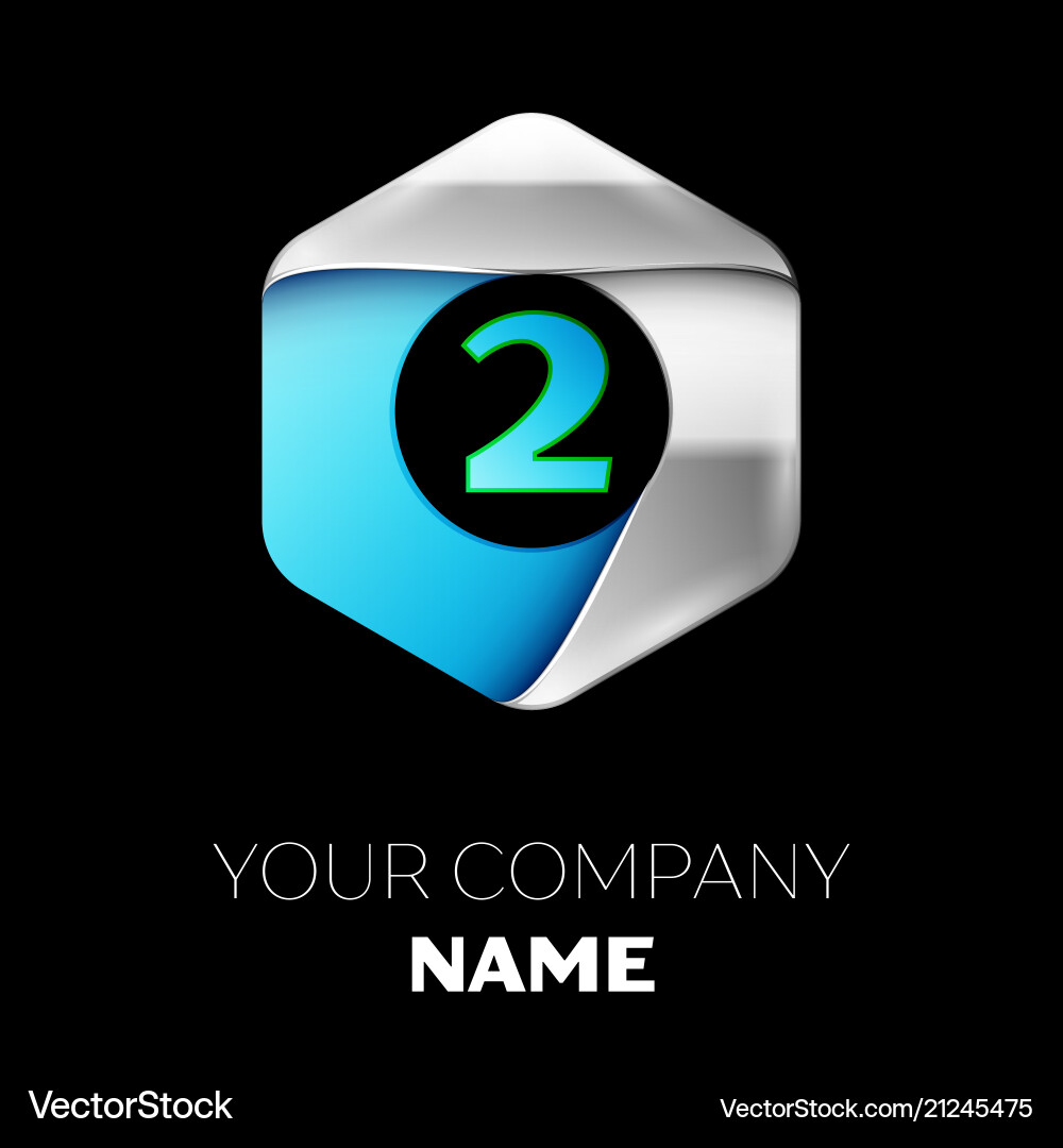 Blue number two logo in the silver-blue hexagonal Vector Image