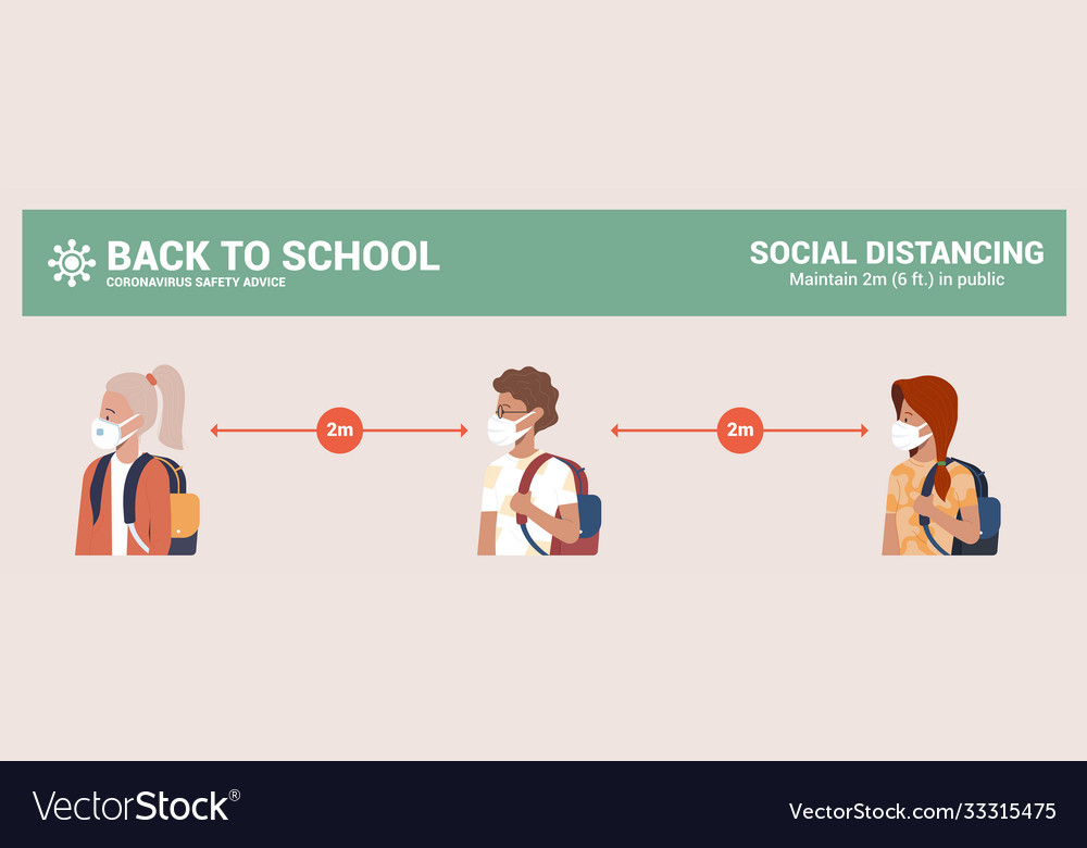 Children with mask back to school infographics Vector Image