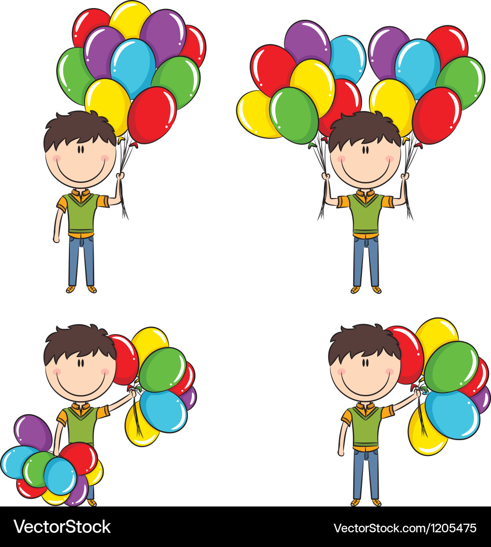 Cute boy with color balloons Royalty Free Vector Image
