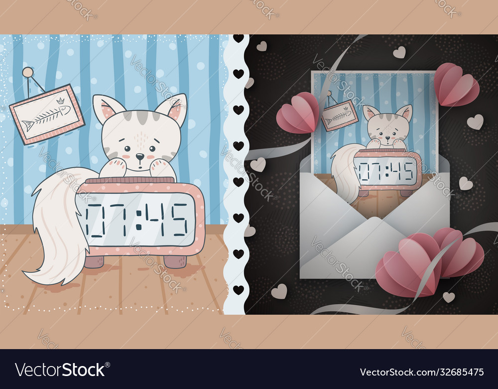 Cute cat time idea for greeting card Royalty Free Vector