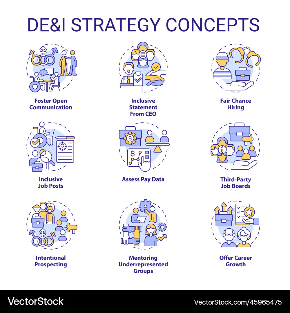 Dei strategy in workplace concept icons set Vector Image