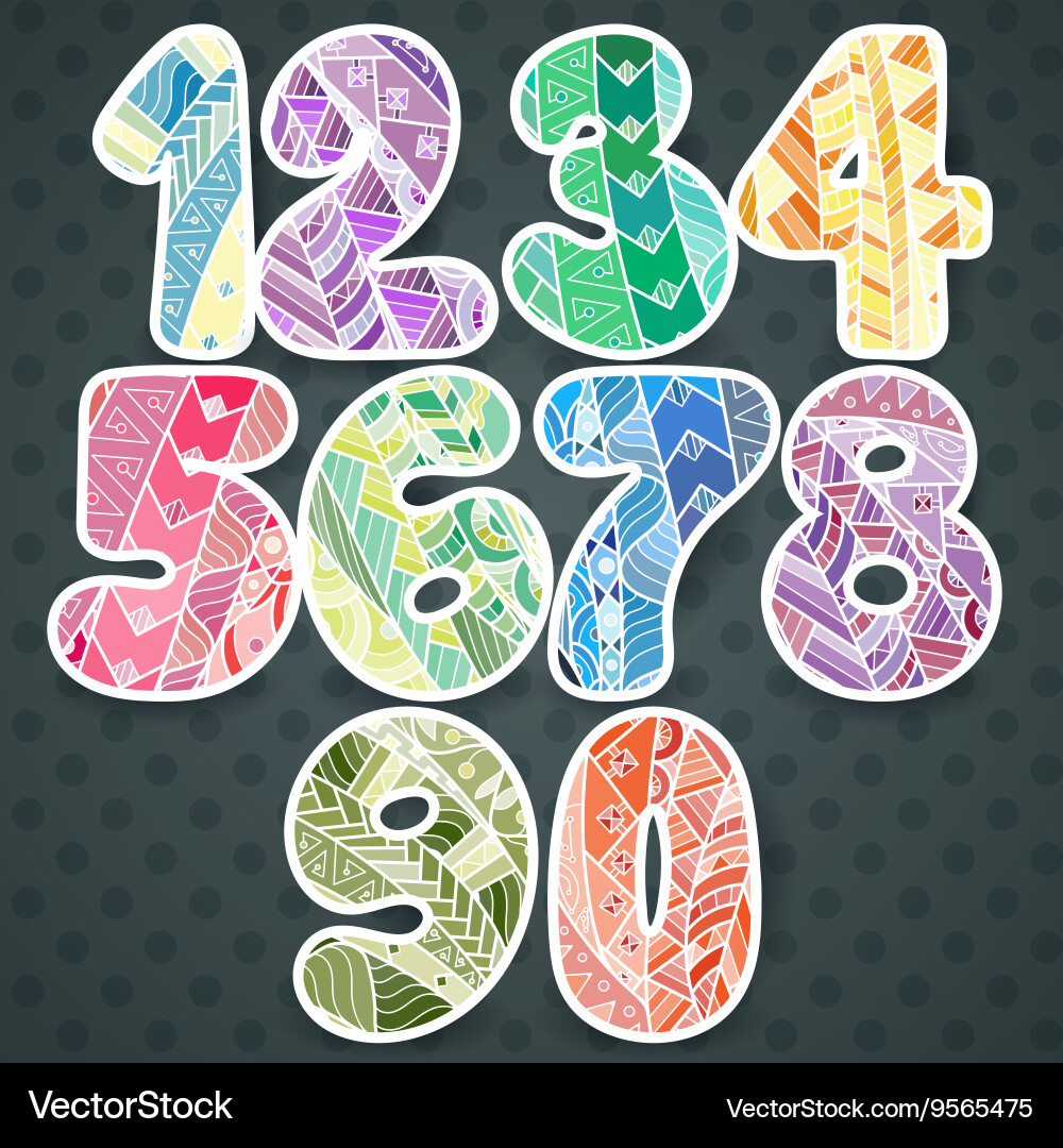 Entangle numbers set collection of doodle Vector Image