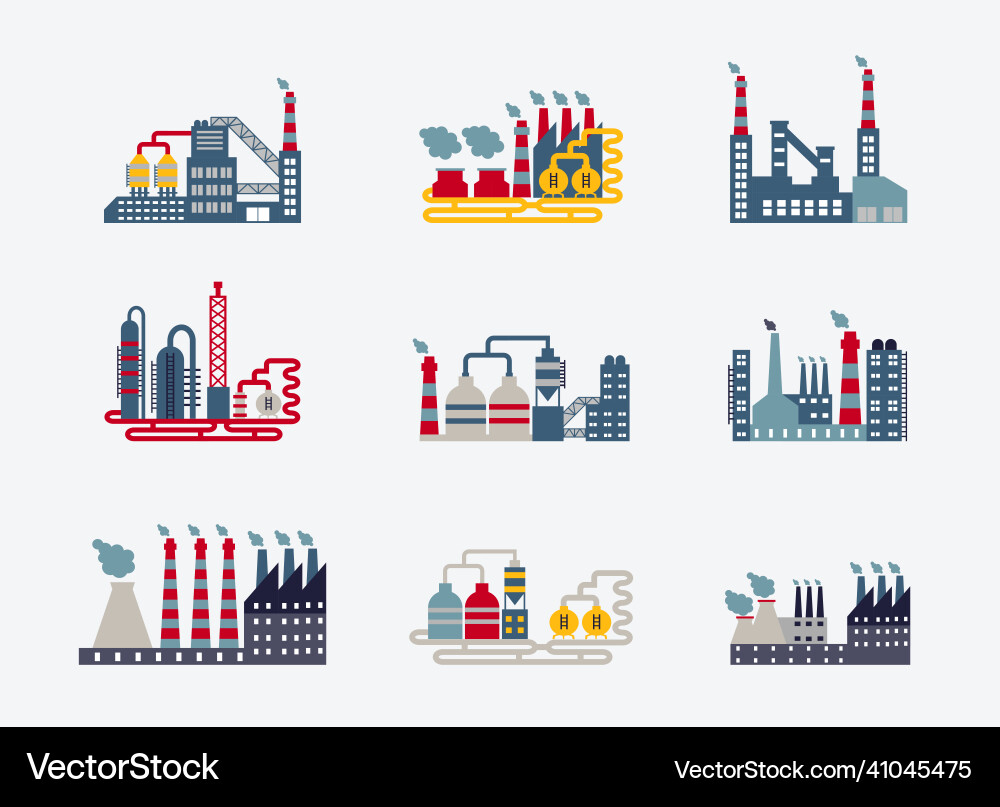 Industrial buildings icons Royalty Free Vector Image