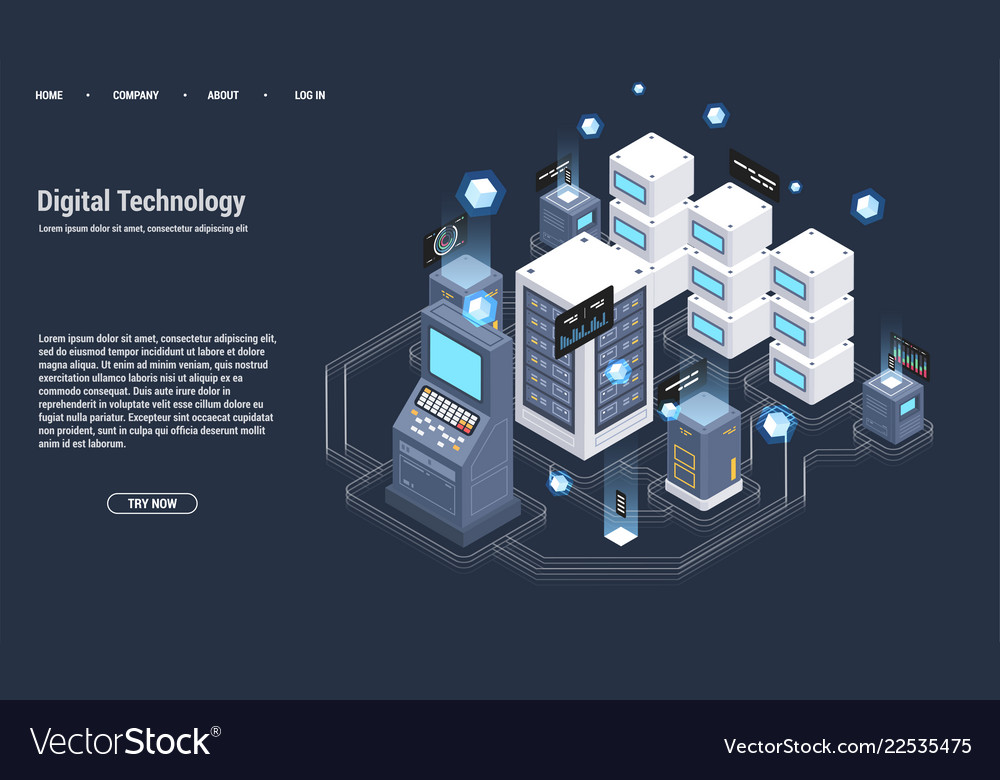 Isometric server room and big data processing Vector Image Isometric server room and big data processing Vector Image