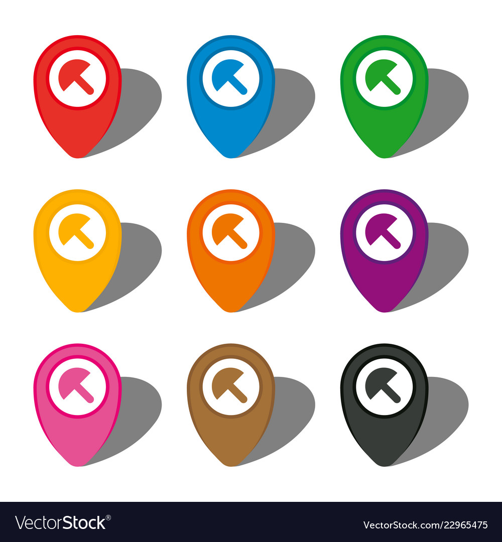 Nine colorful map pointers with beach umbrella Vector Image