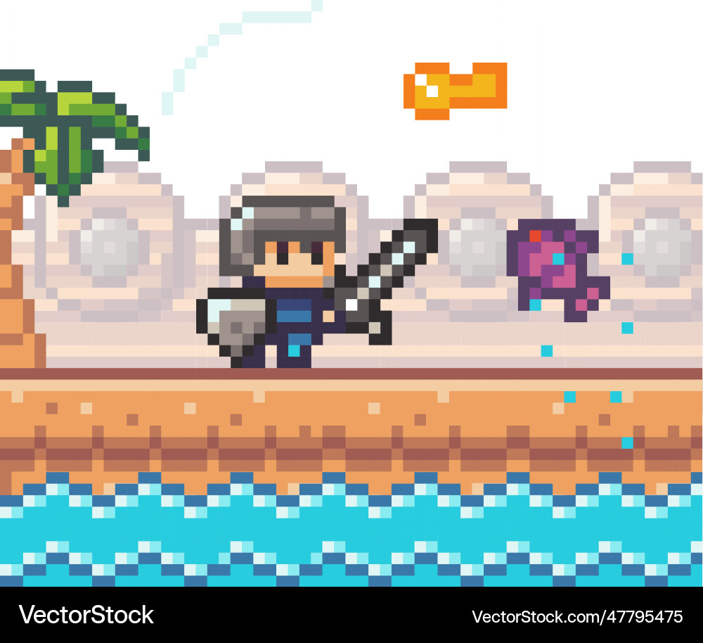 Pixel art style character in game arcade play Vector Image