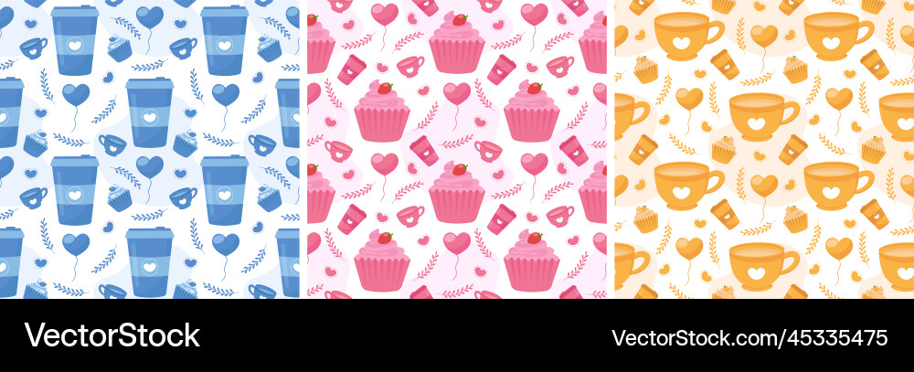 Set of happy valentines day seamless pattern Vector Image