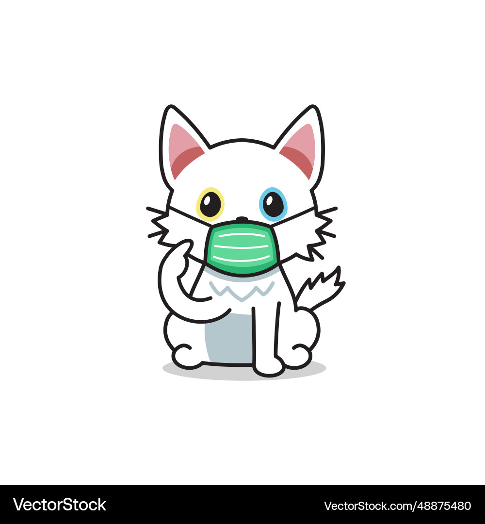 Cartoon character white cat wearing protective Vector Image
