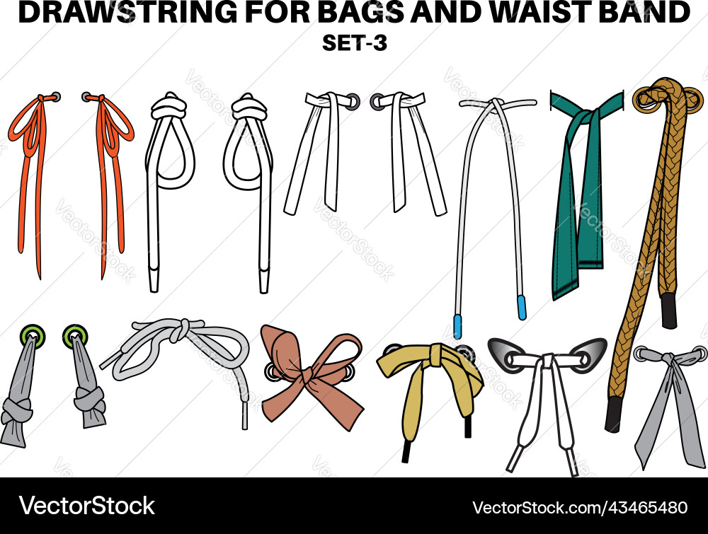 Drawstring cord flat sketch set of bow knot draw Vector Image