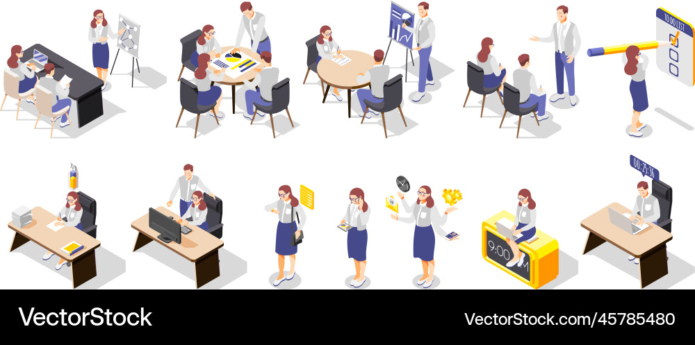 Effective management isometric recolor icon set Vector Image