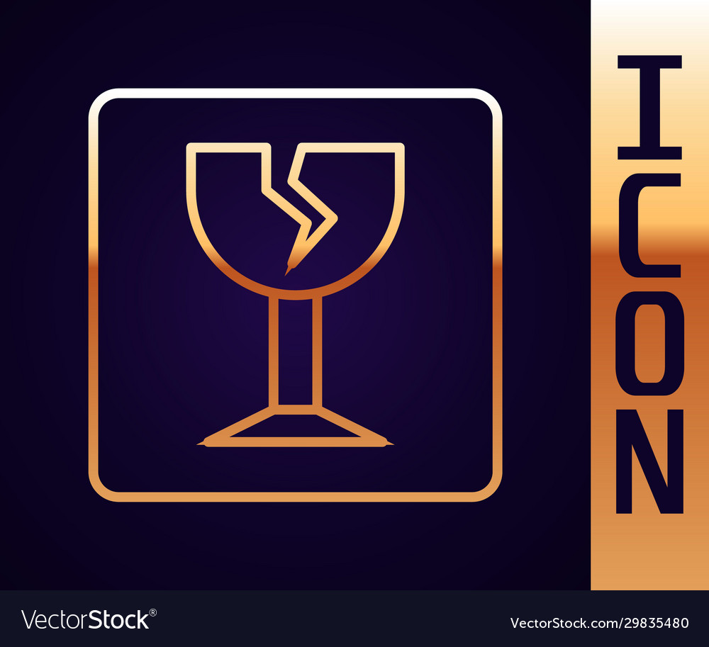 Gold line fragile broken glass symbol for delivery