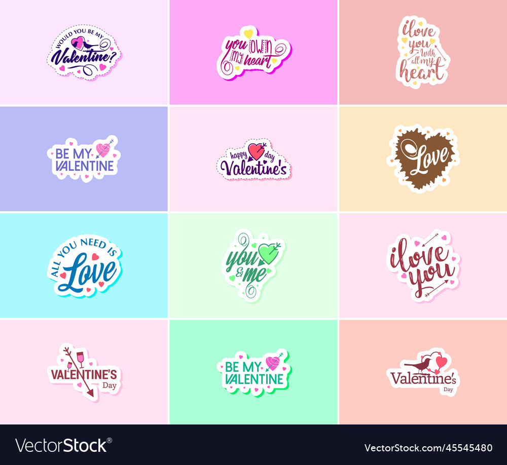 Love-filled valentines day typography stickers Vector Image