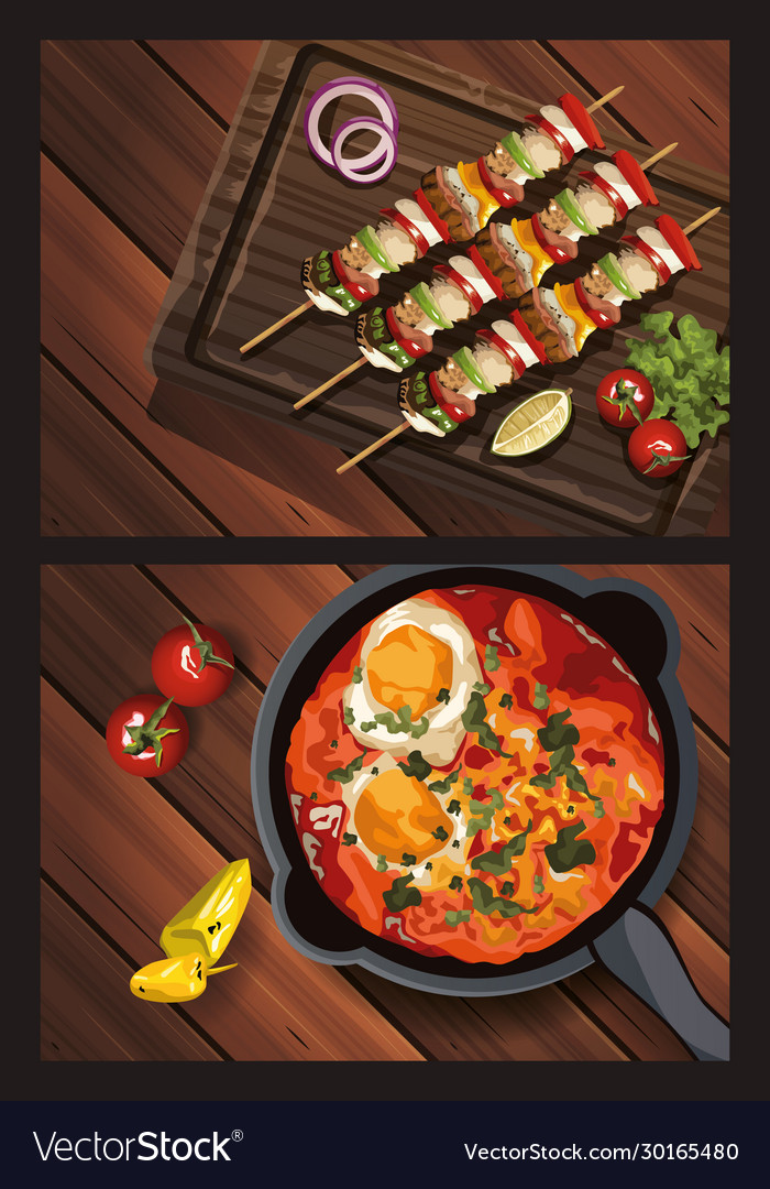 Middle eastern food in wooden table Royalty Free Vector