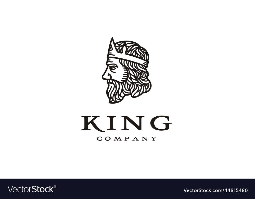 Old man beard mustache face crown lord king logo Vector Image