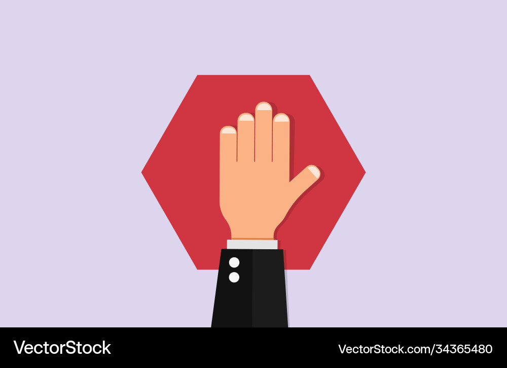 Stop forbidden hand holds polygonal red sign Vector Image