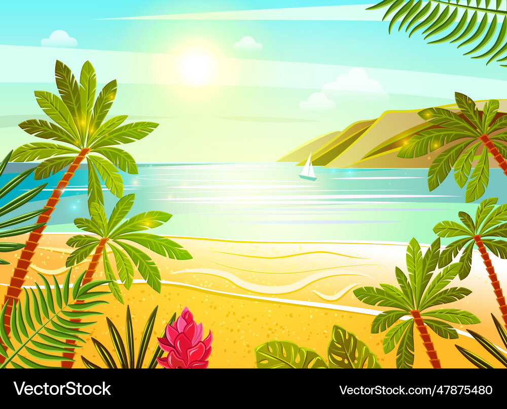 Tropical sea beach flat poster print Royalty Free Vector