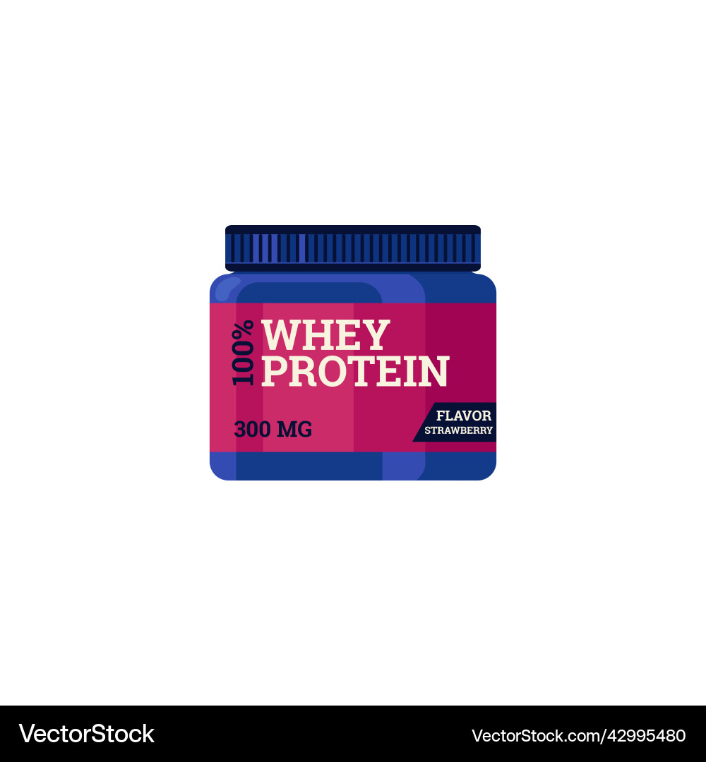 Whey protein food supplement in plastic jar flat Vector Image