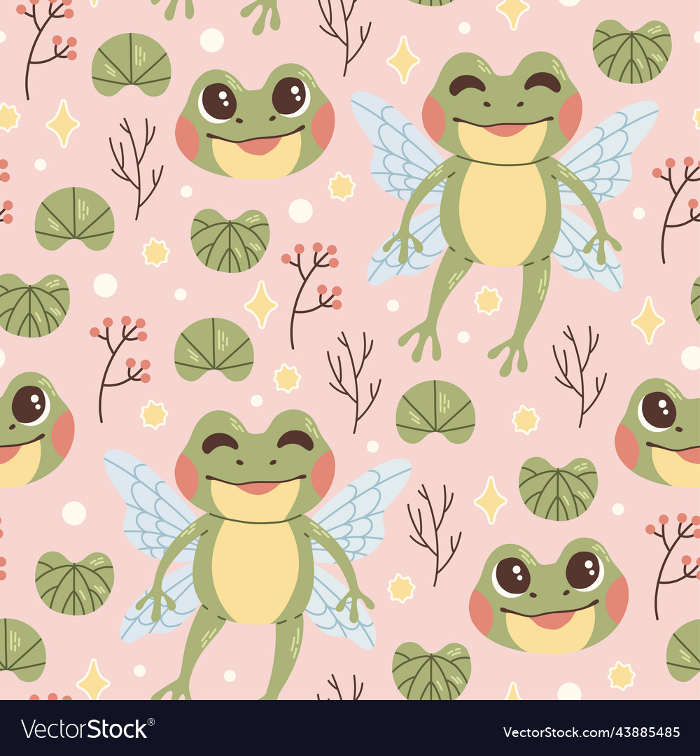 Frog fairy leaves branches seamless pattern Vector Image Frog fairy leaves branches seamless pattern Vector Image