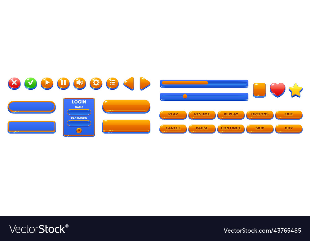 Game menu interface ui buttons glossy elements Vector Image