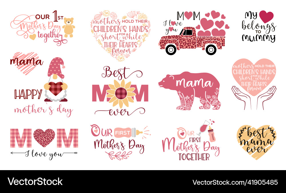 Mother s day set mothers quote bundle Royalty Free Vector