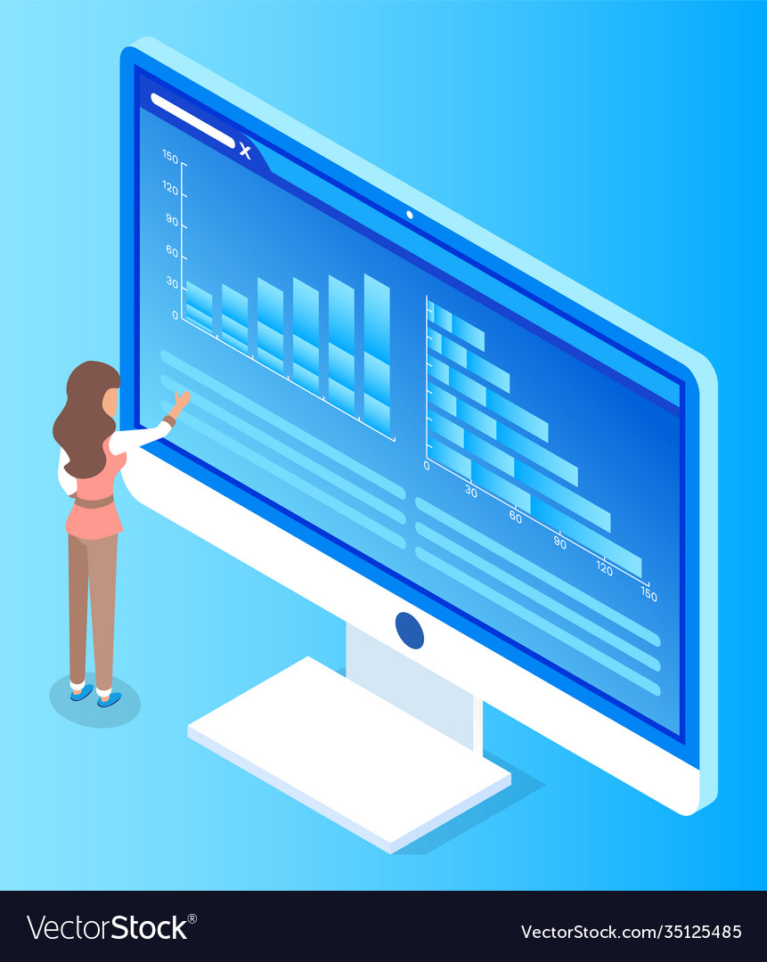 Office worker woman touching looking at screen Vector Image