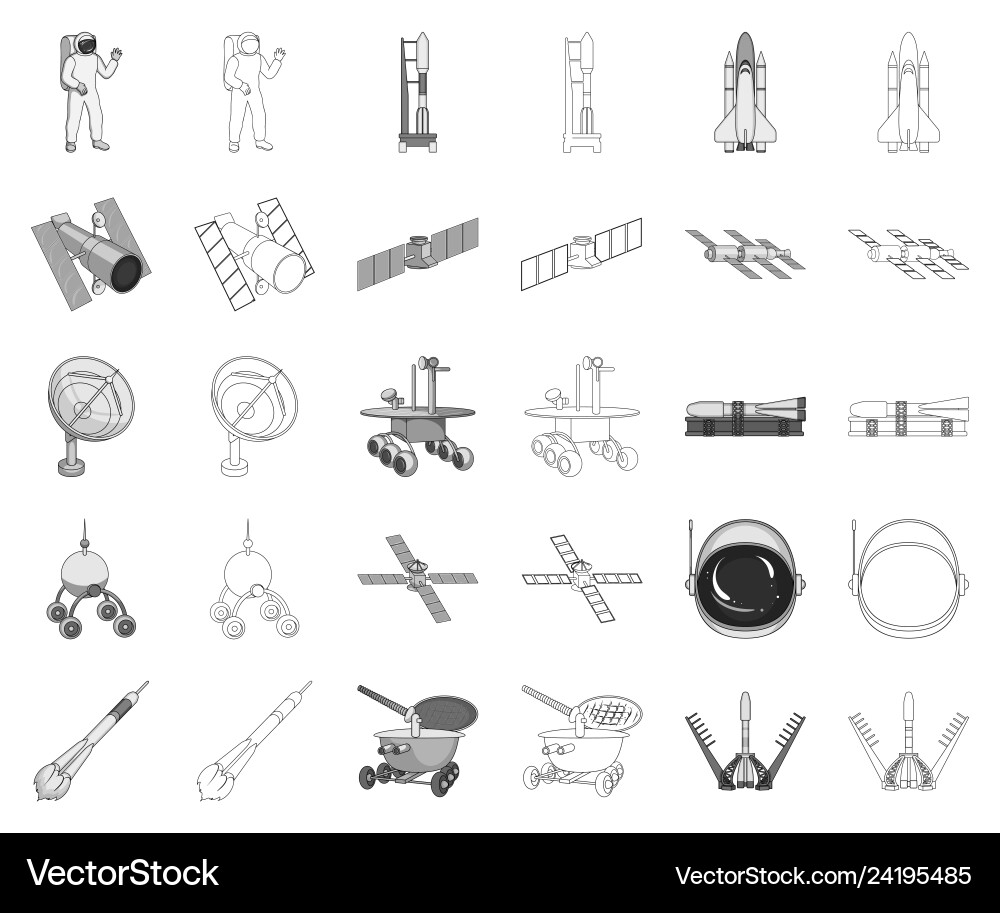 Space technology monochromeoutline icons in set Vector Image