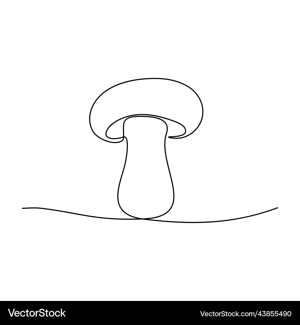 Continuous one line drawing of mushroom Royalty Free Vector