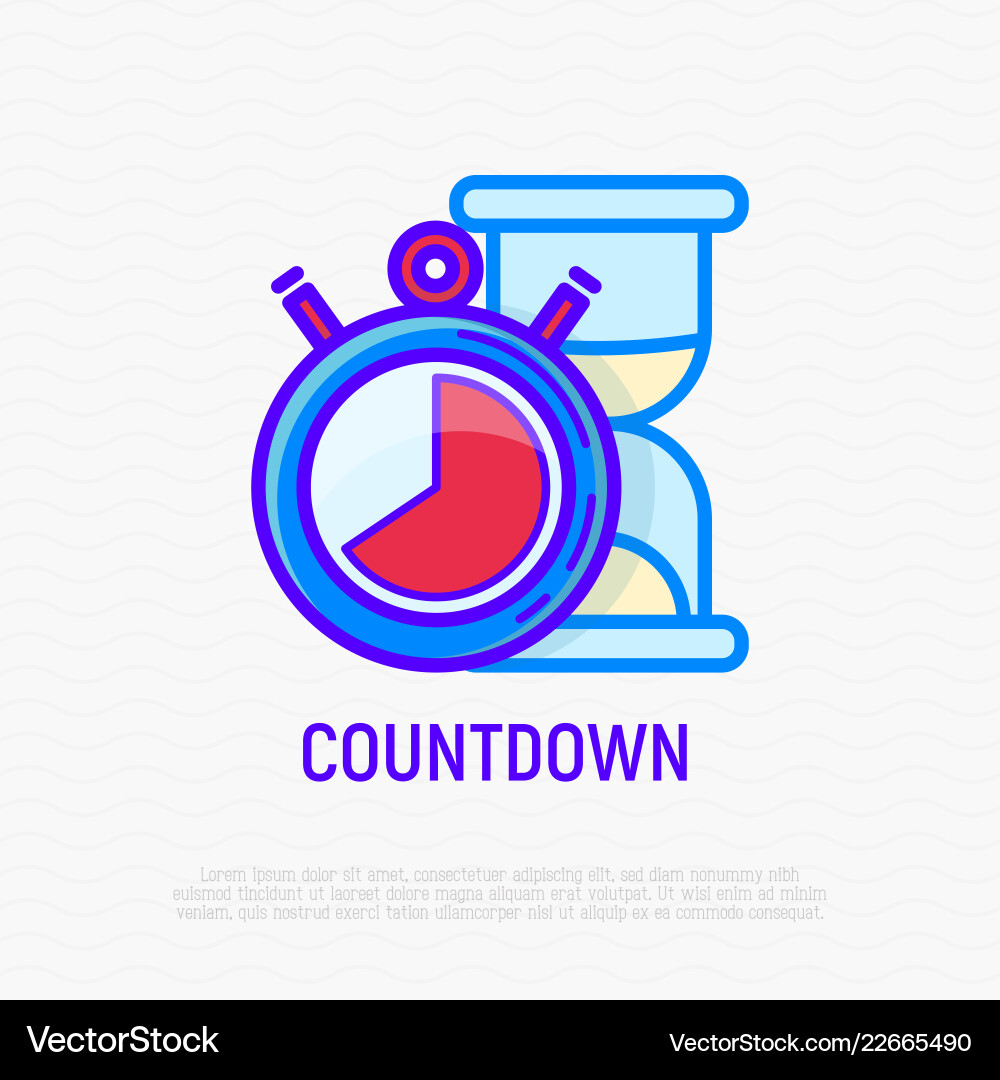 Countdown thin line icon stopwatch and hourglass Vector Image