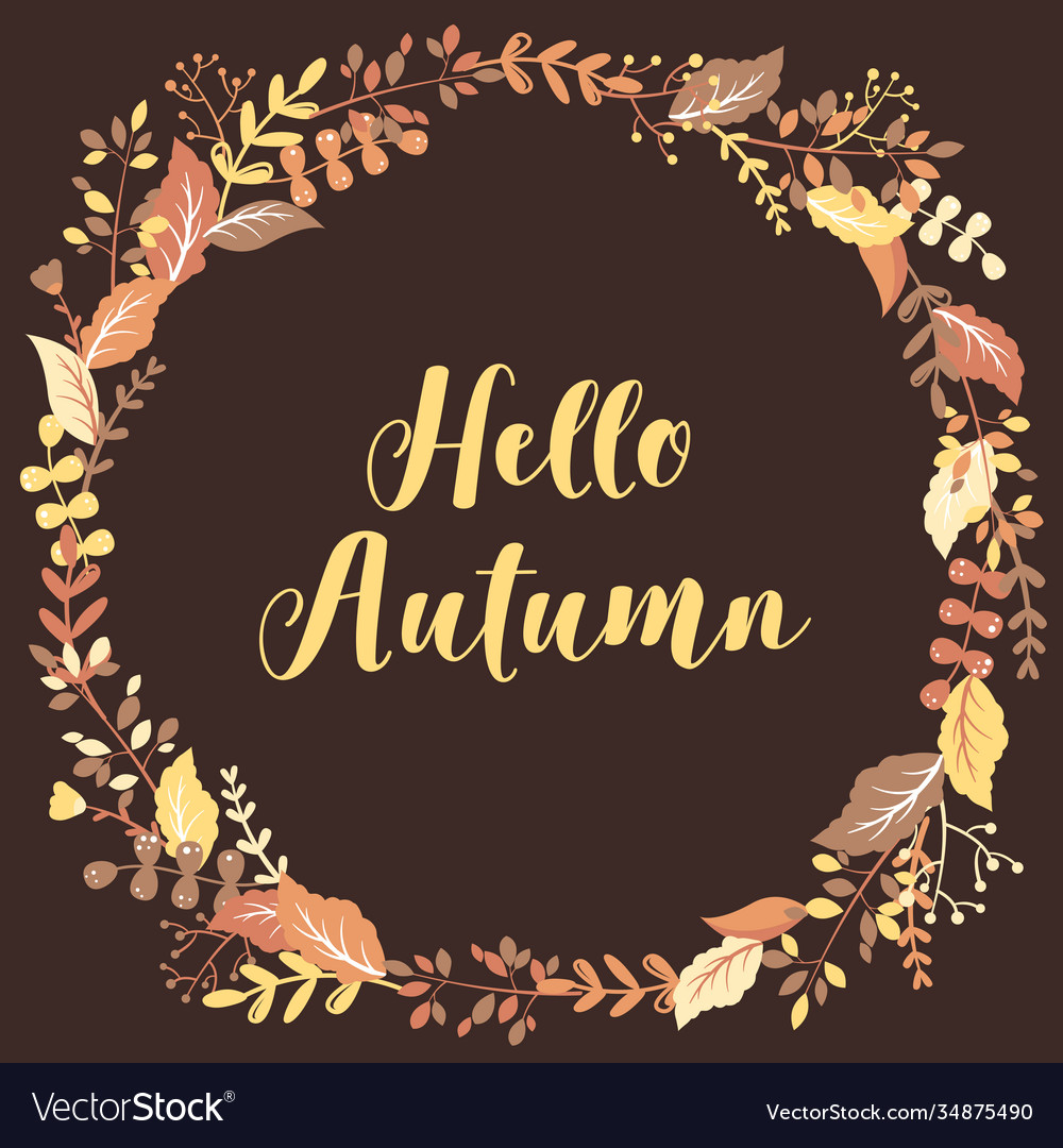 Round frame from hand drawn autumn leaves Vector Image
