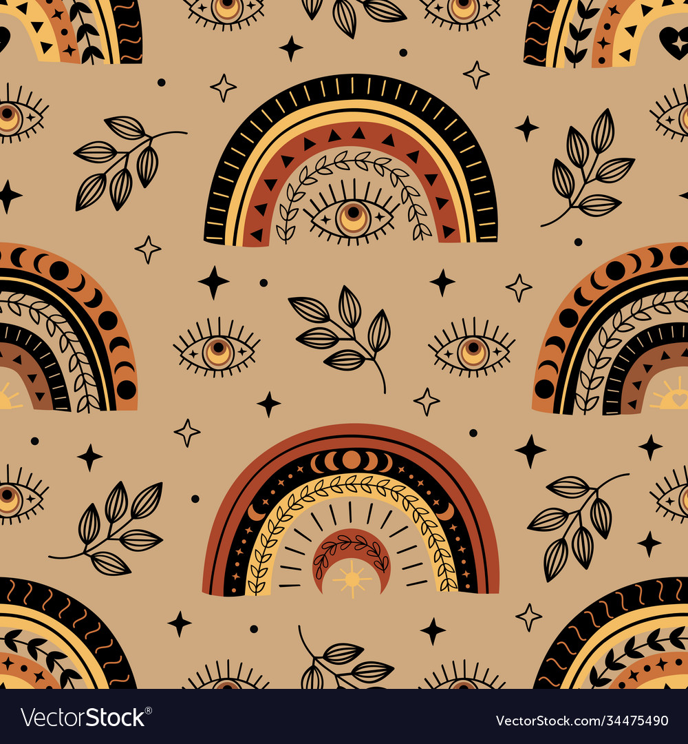 Seamless pattern with bohemian rainbow and eye Vector Image