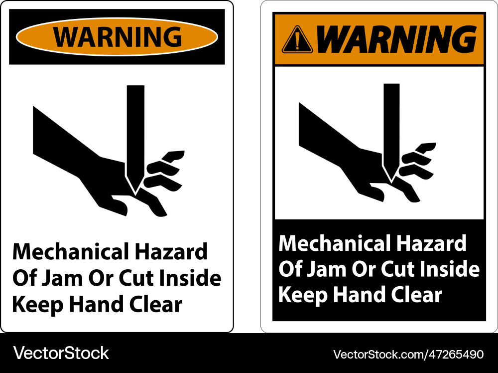 Warning mechanical hazard of jam or cut inside Vector Image