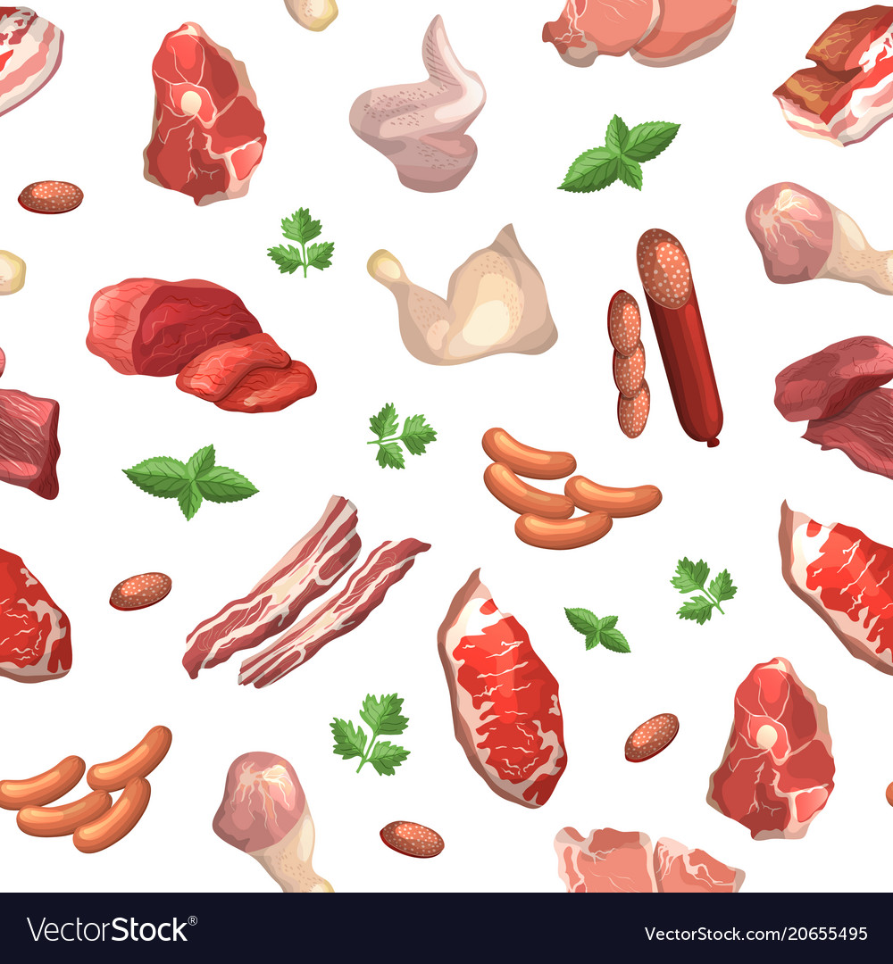 Cartoon meat elements pattern or background Vector Image