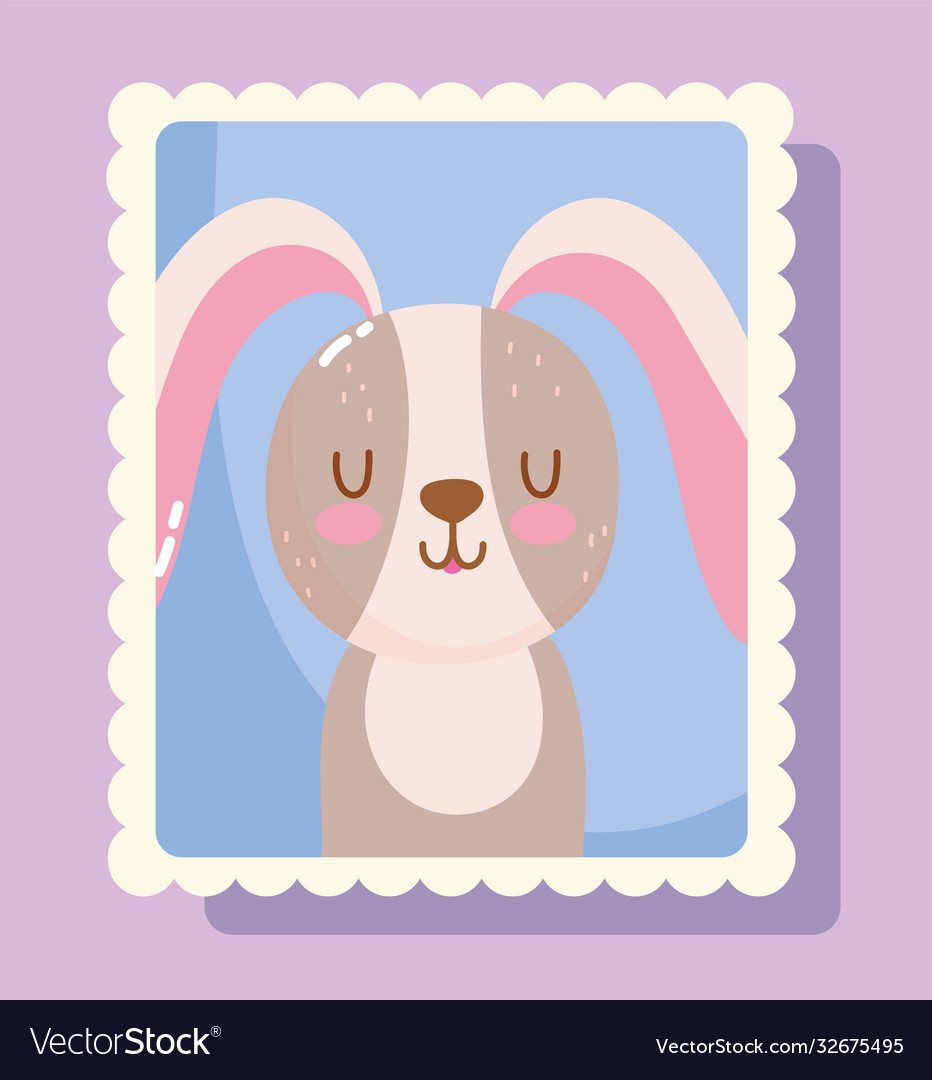 Cute rabbit animals cartoon postage mail stamp Vector Image
