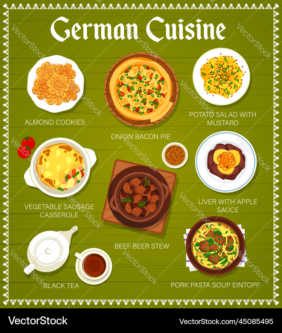 German cuisine meals menu page template Royalty Free Vector