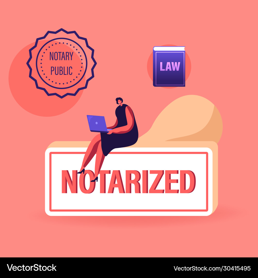 Notary worker character sitting on huge rubber Vector Image