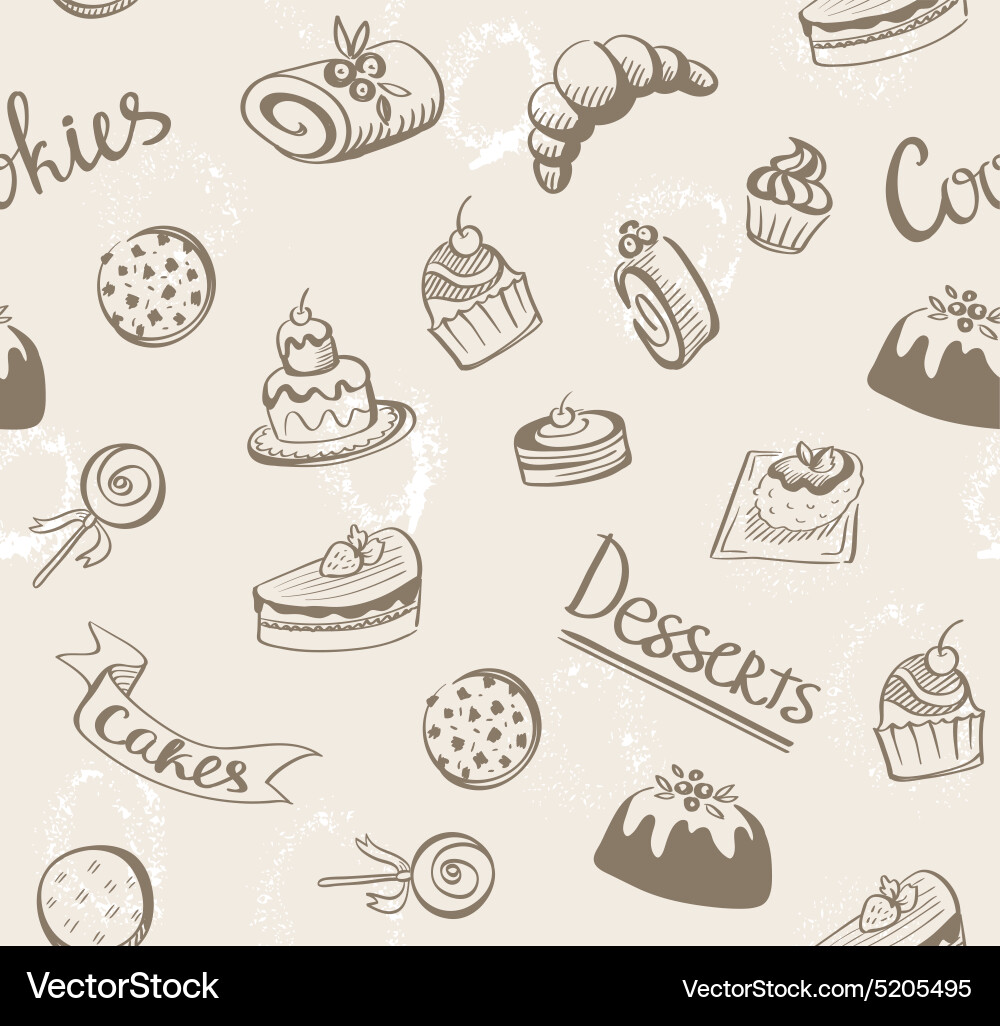 Seamless baked sweet food pattern cake cookie Vector Image