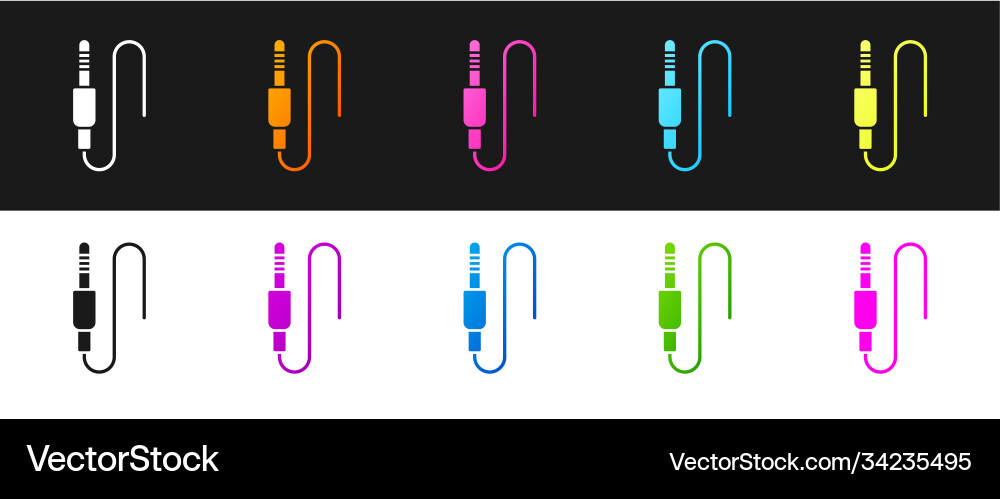 Set audio jack icon isolated on black and white Vector Image