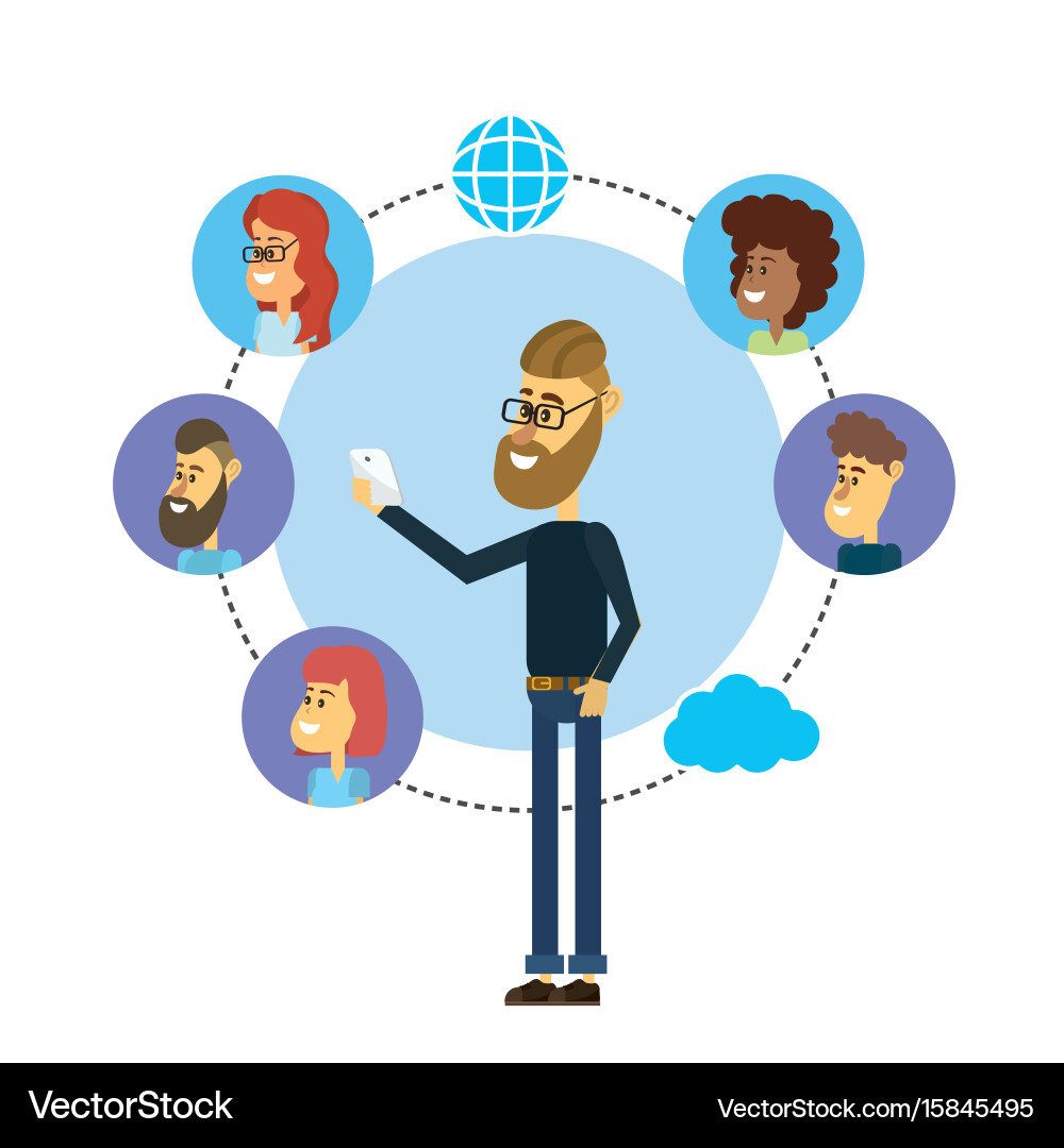 Set people with smarphone social connection Vector Image