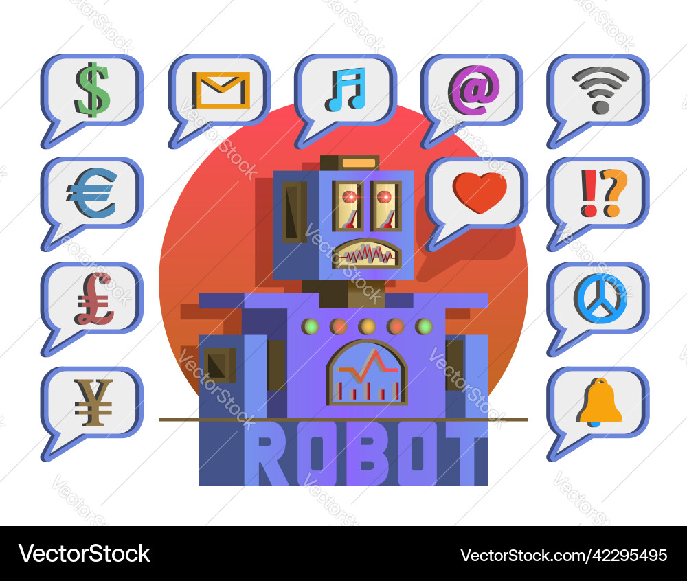 Vintage square volumetric robot with a set Vector Image
