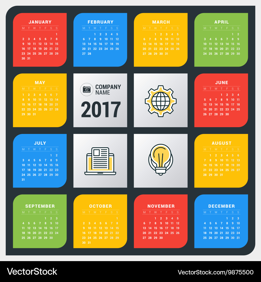 Calendar for 2017 year design stationery template Vector Image