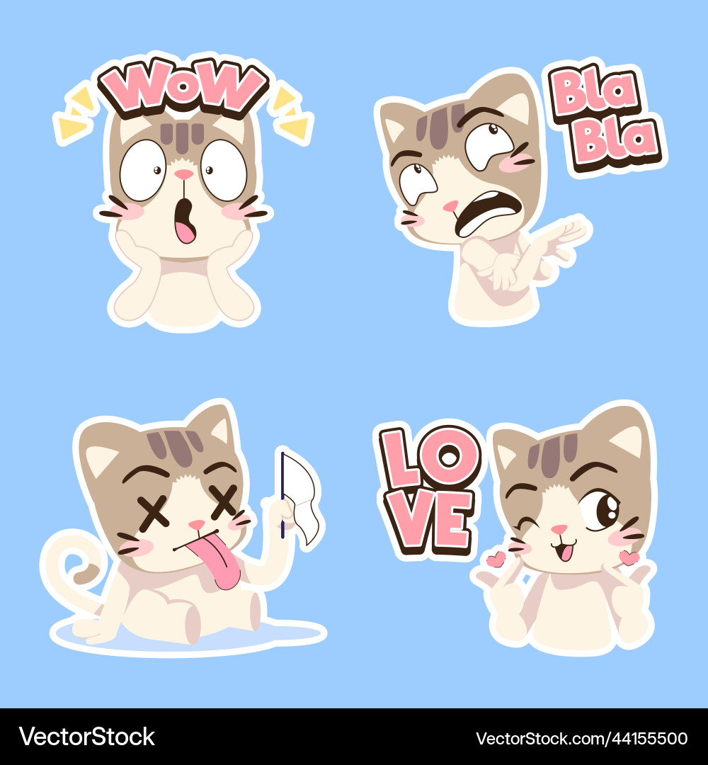 Cute little cat sticker set Royalty Free Vector Image