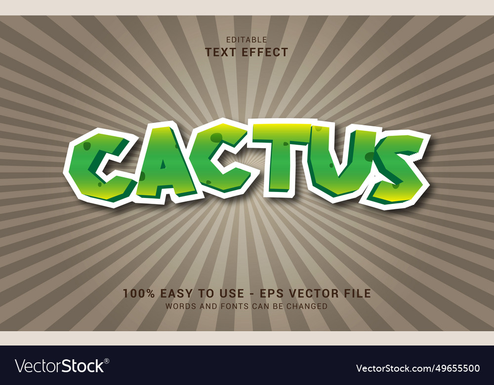 Editable text effect cactus style Royalty Free Vector Image