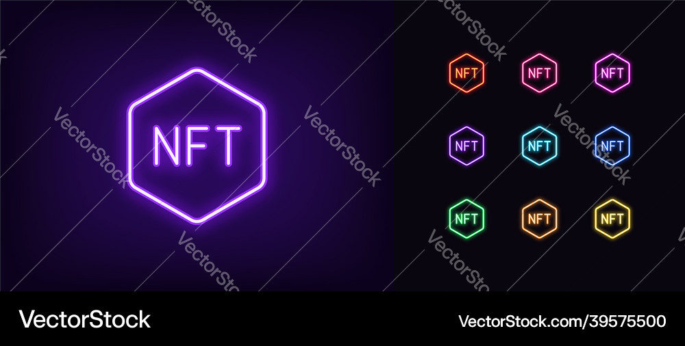Outline neon nft icon glowing sign Royalty Free Vector Image