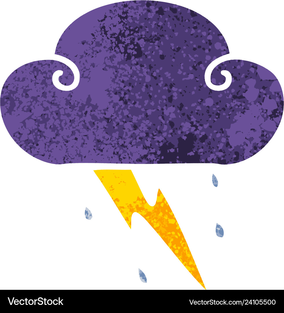 Quirky retro style cartoon thunder cloud Vector Image