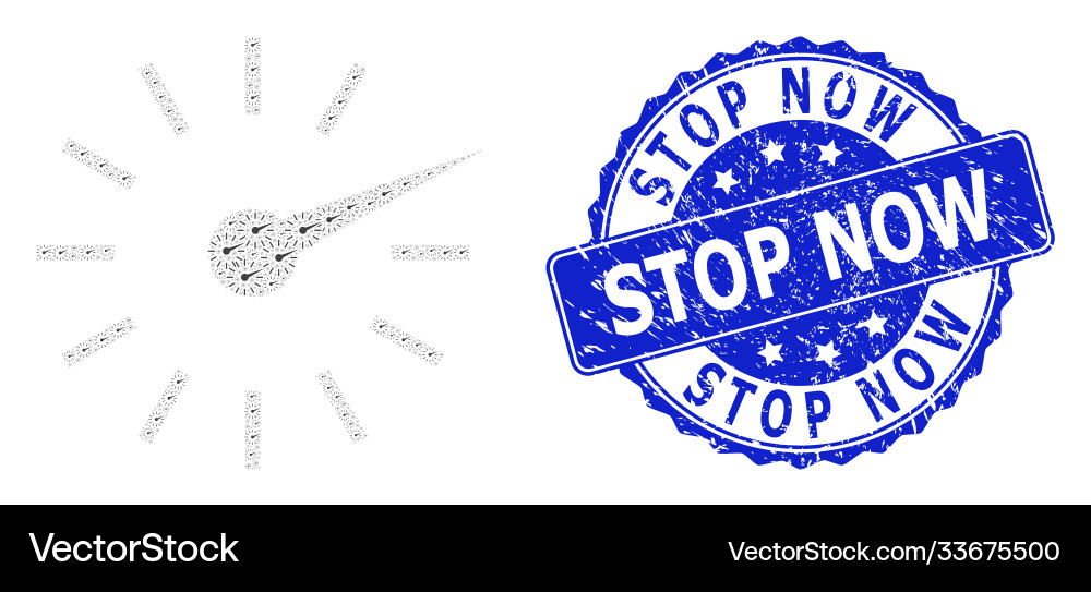 Scratched stop now round seal stamp and recursion Vector Image